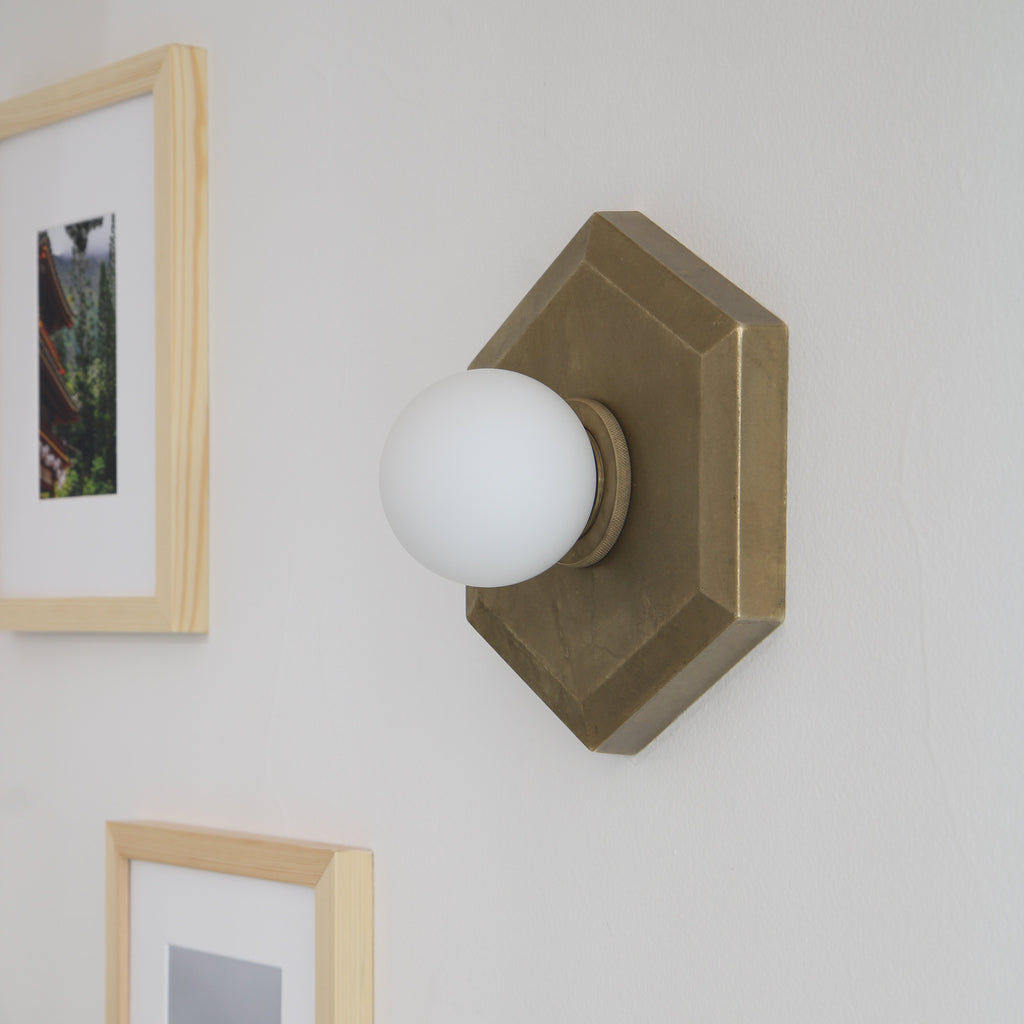 Eden Cast Brass Wall Sconce – Hexagon Modern Light Fixture | J Knox Designs