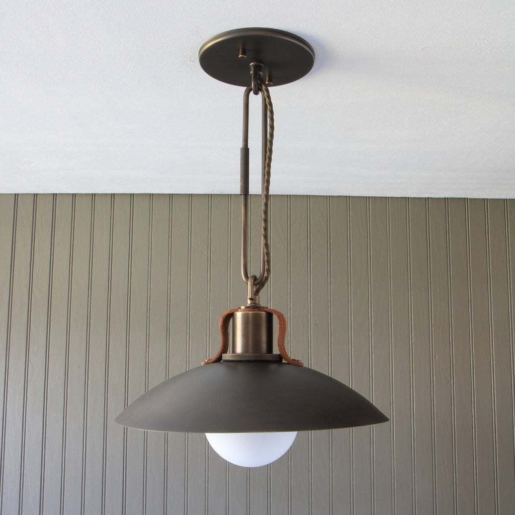 Kilgore Brass Ceiling Fixture with Leather Accent | J Knox Designs