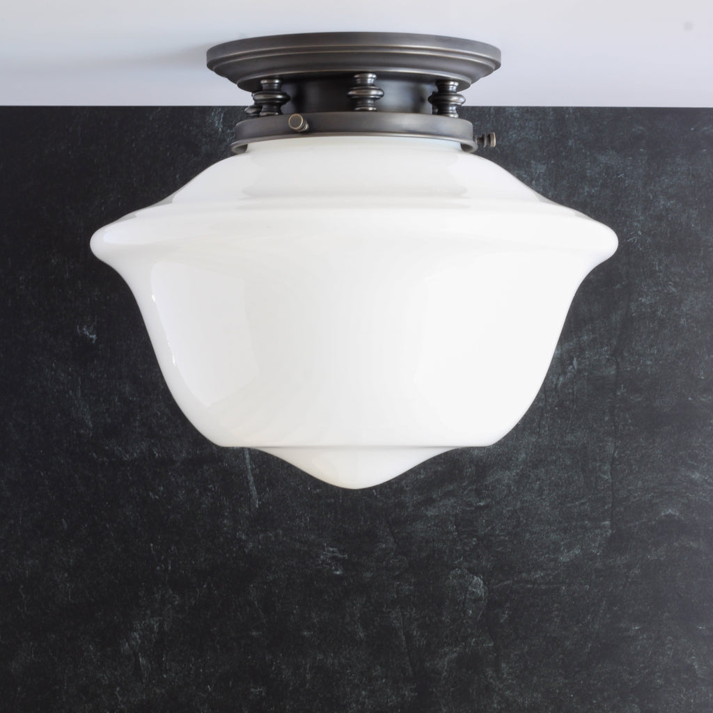 Vintage Schoolhouse Ceiling Light - Opal Glass Semi-Flush Fixture | J ...